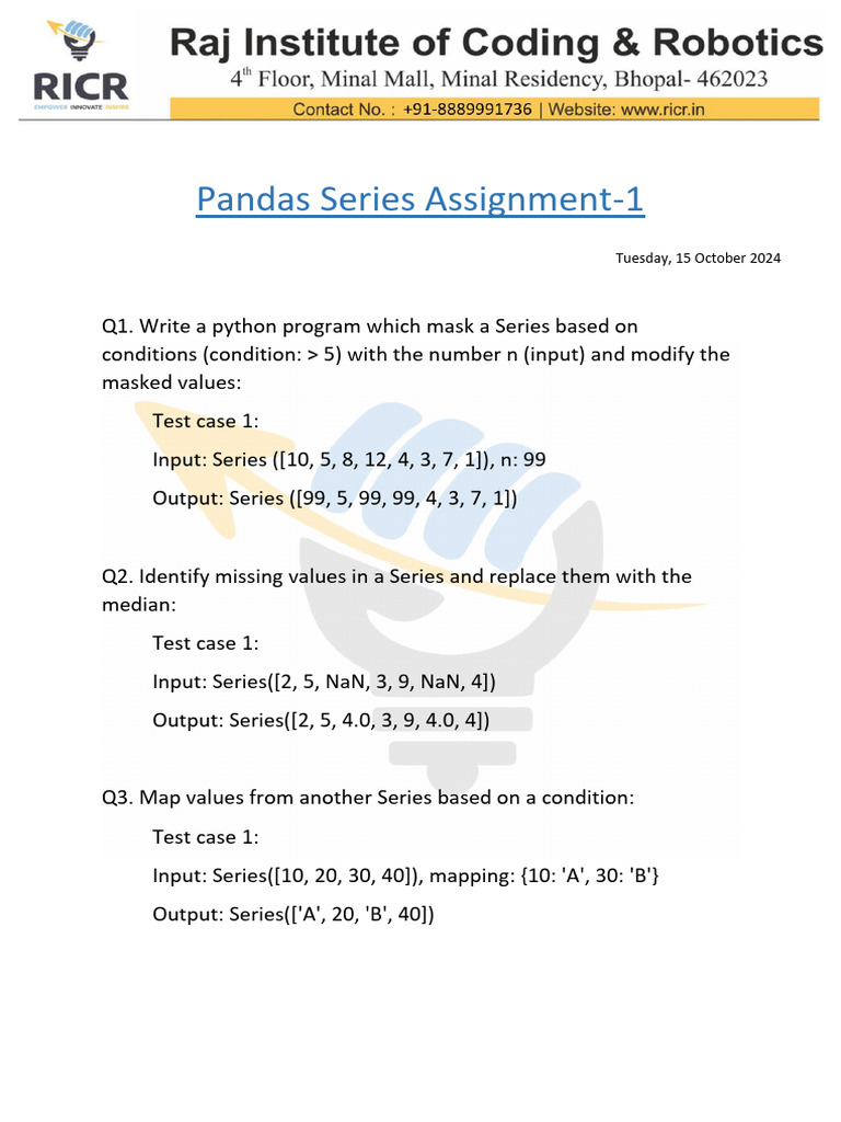 RICR - Pandas Series Assignment 1 | PDF