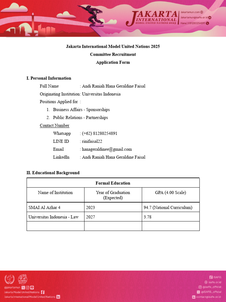 Example of Template for Committee Recruitment Application Form | PDF ...