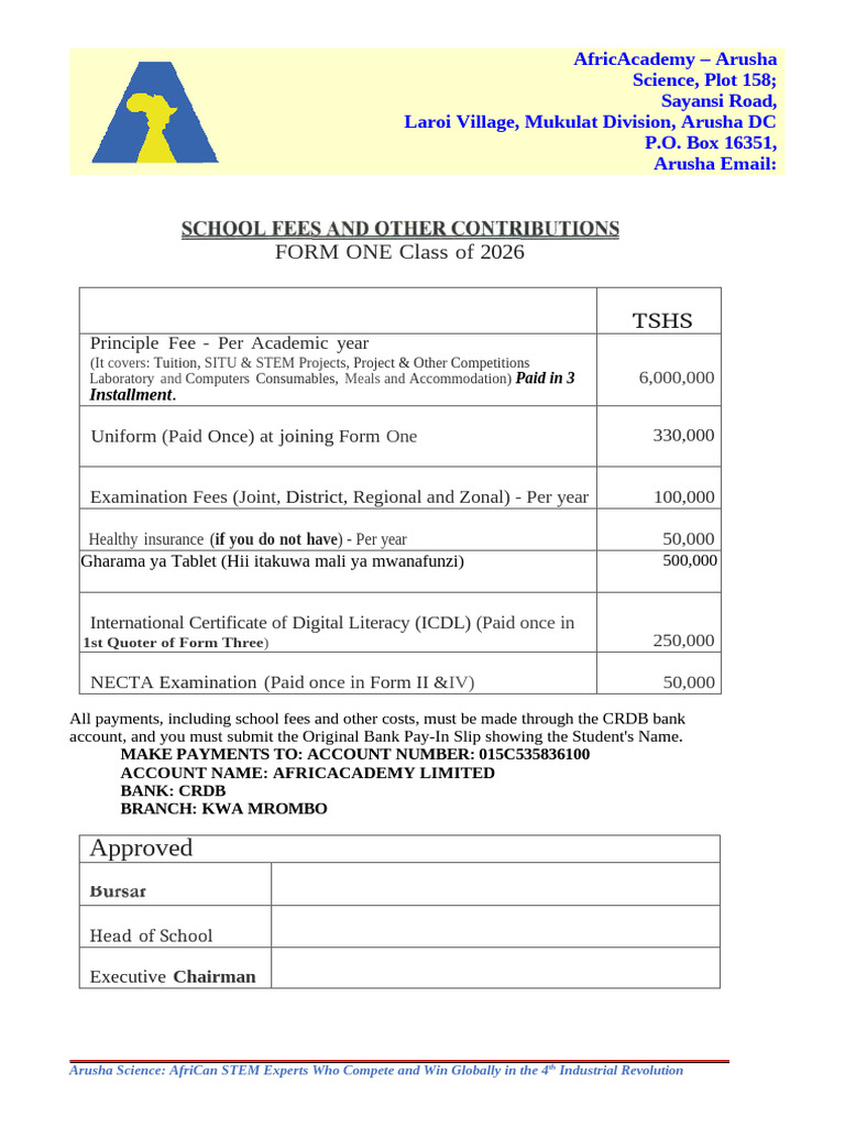 Arusha Science School Fees Overview | PDF