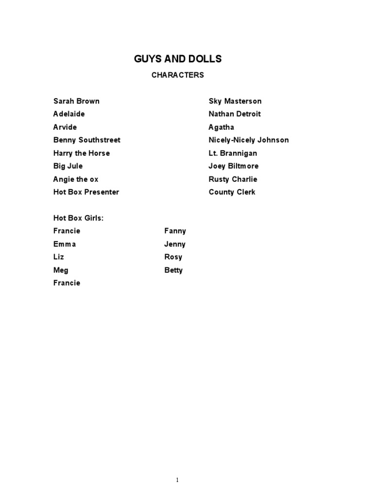 Guys and Dolls Script | PDF