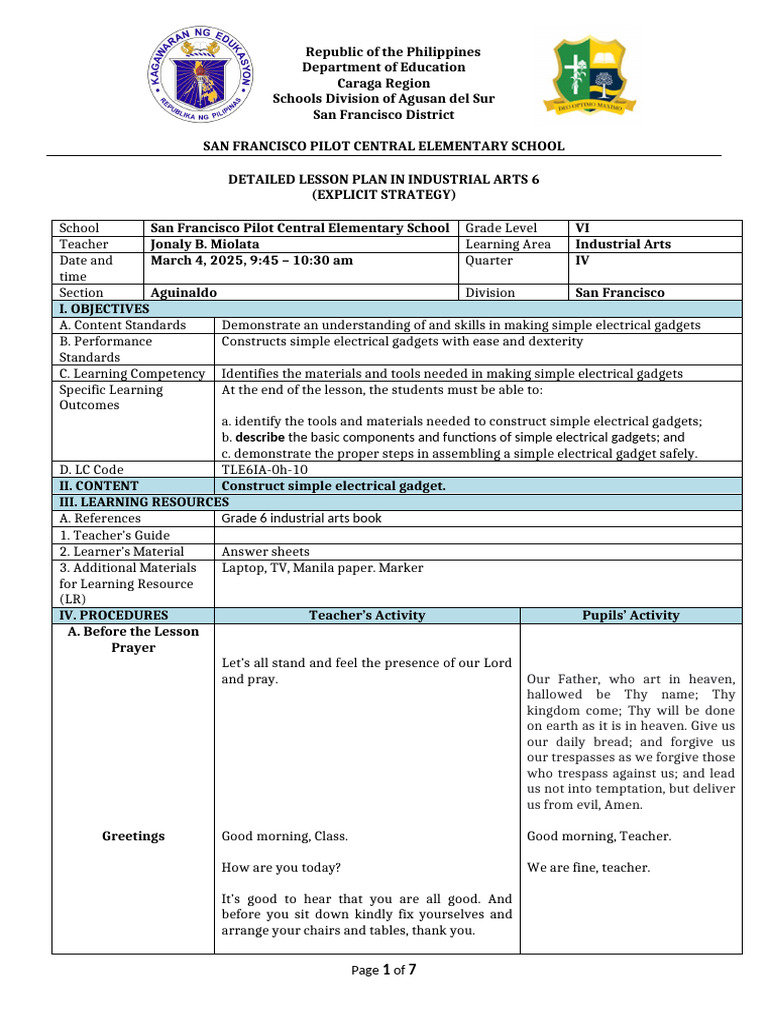 Lesson Plan: Building Electrical Gadgets | PDF | Electrical Connector ...