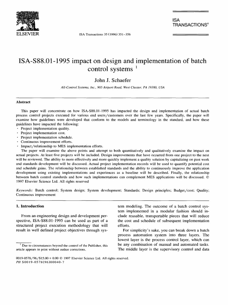 Impact On Design and Implementation of Batch Control Systems | PDF ...