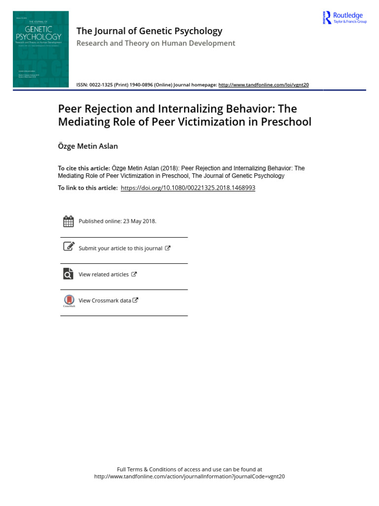 Peer Rejection and Internalizing Behavior | PDF | Bootstrapping ...