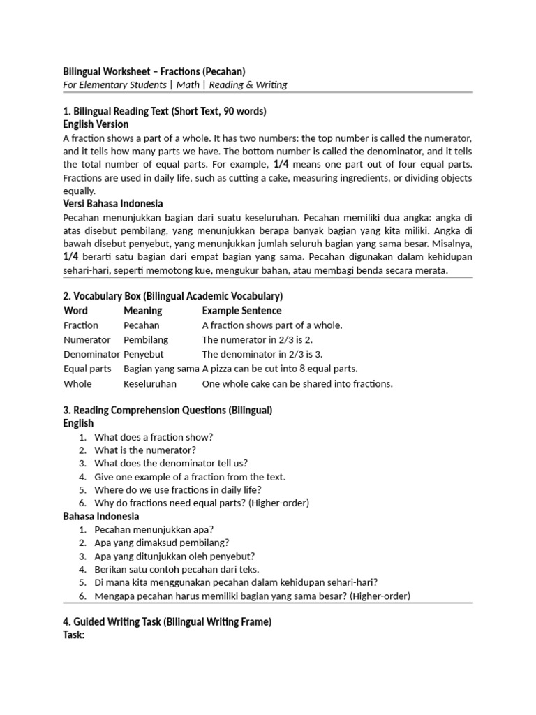 Bilingual Worksheet | PDF