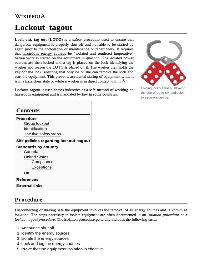 Lockout Tagout | PDF | Labor Relations | Working Conditions