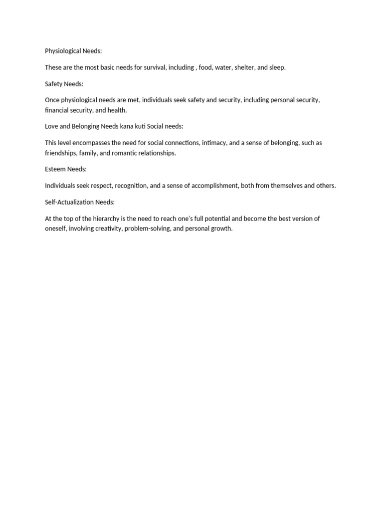 Physiological Needs | PDF