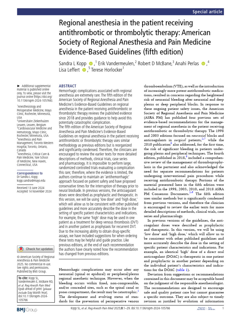 2025 ASRA Guidelines Antithrombotic Terapy | PDF | Thrombosis | Stroke