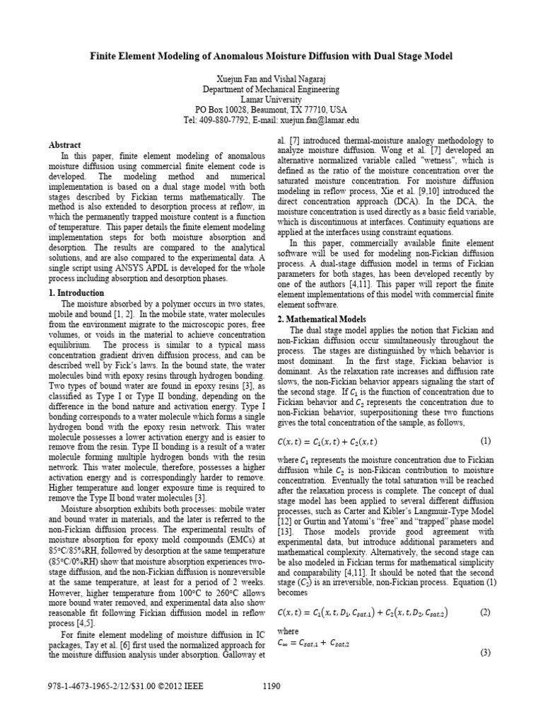 Finite Element Modeling of Anomalous Moisture Diffusion With Dual Stage ...