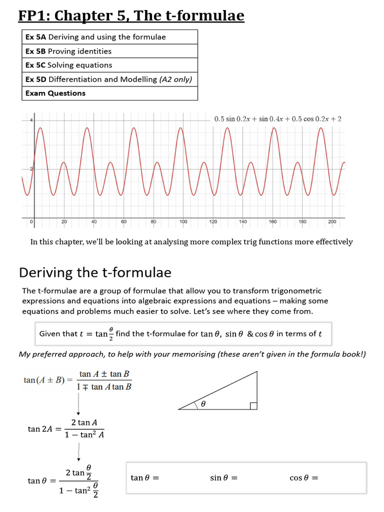 Chapter 5 - The T-Formulae (FP1) | PDF | Trigonometric Functions | Trigonometry