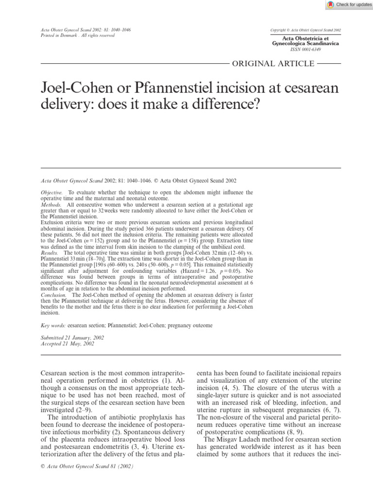 Acta Obstet Gynecol Scand - 2002 - Franchi - Joel Cohen or Pfannenstiel ...