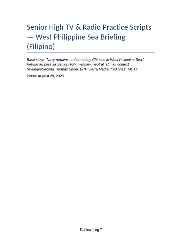 SHS TV Radio Practice Scripts WPS Navy | PDF