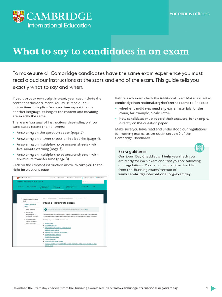 What To Say To Candidates in An Exam | PDF | Multiple Choice