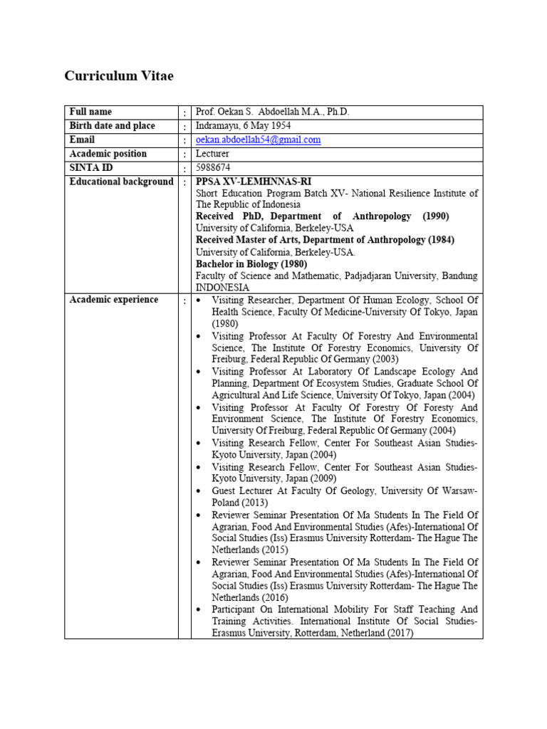 Sustainability Appendix 43 CV of Teaching Staffs Doctor Environmntal Science | PDF | Indonesia ...