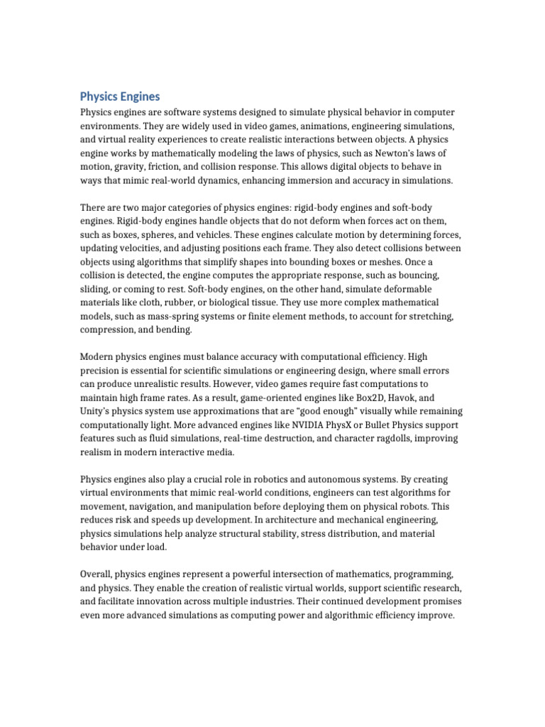 Physics Engines | PDF | Simulation | Computing