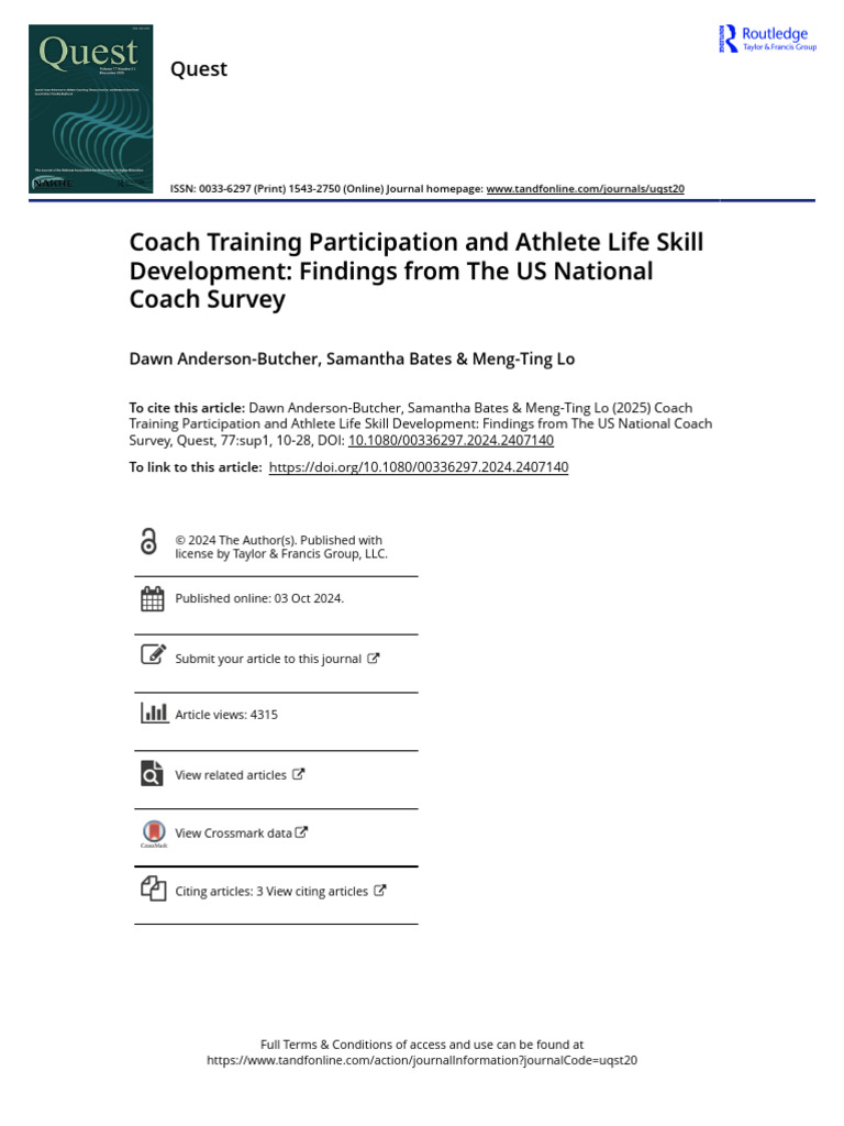 Coach Training Participation and Athlete Life Skill Development ...