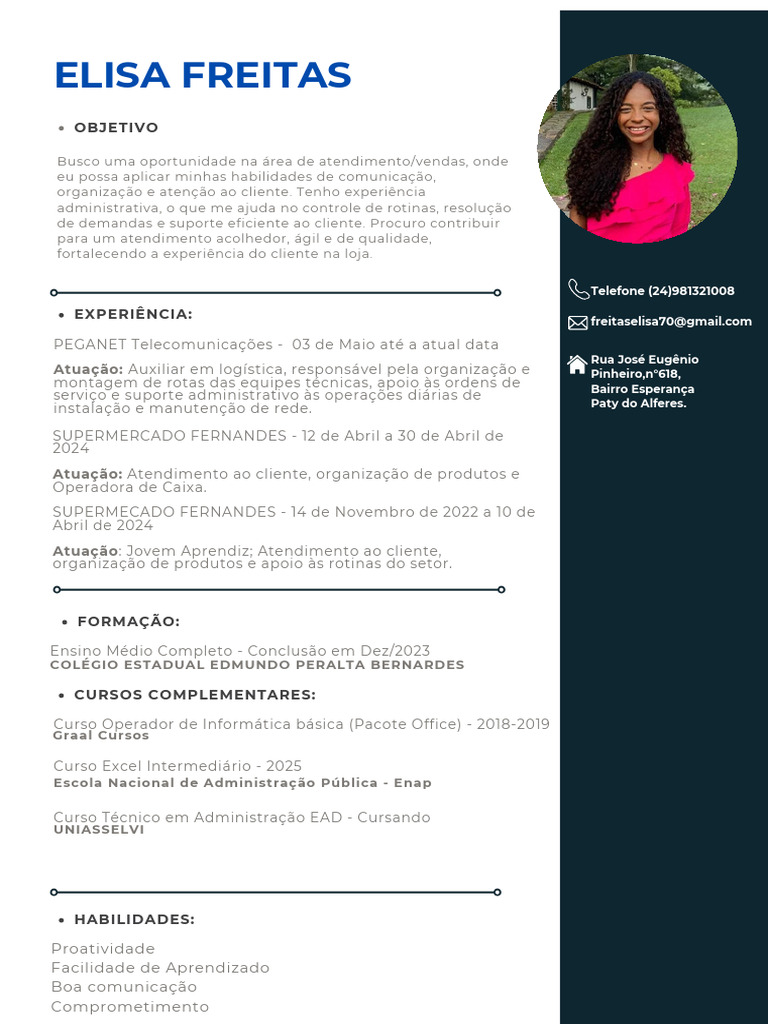 Currículo de Elisa Freitas - Atendimento e Vendas | PDF