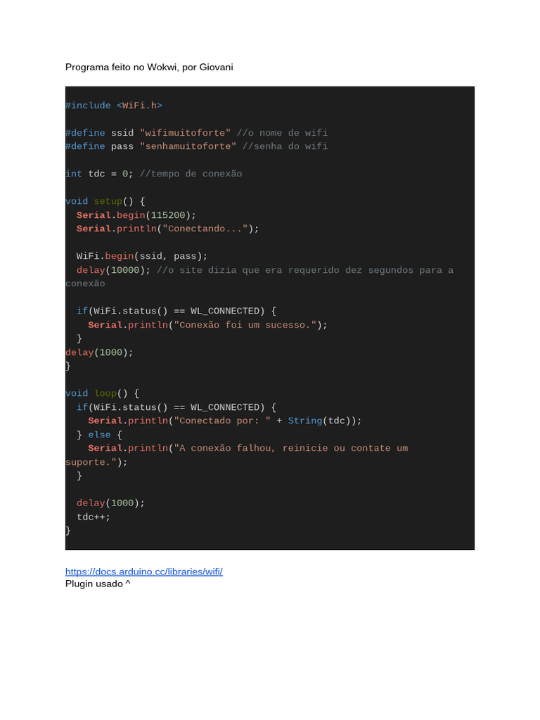 Programa Feito No Wokwi, Por Giovani | PDF