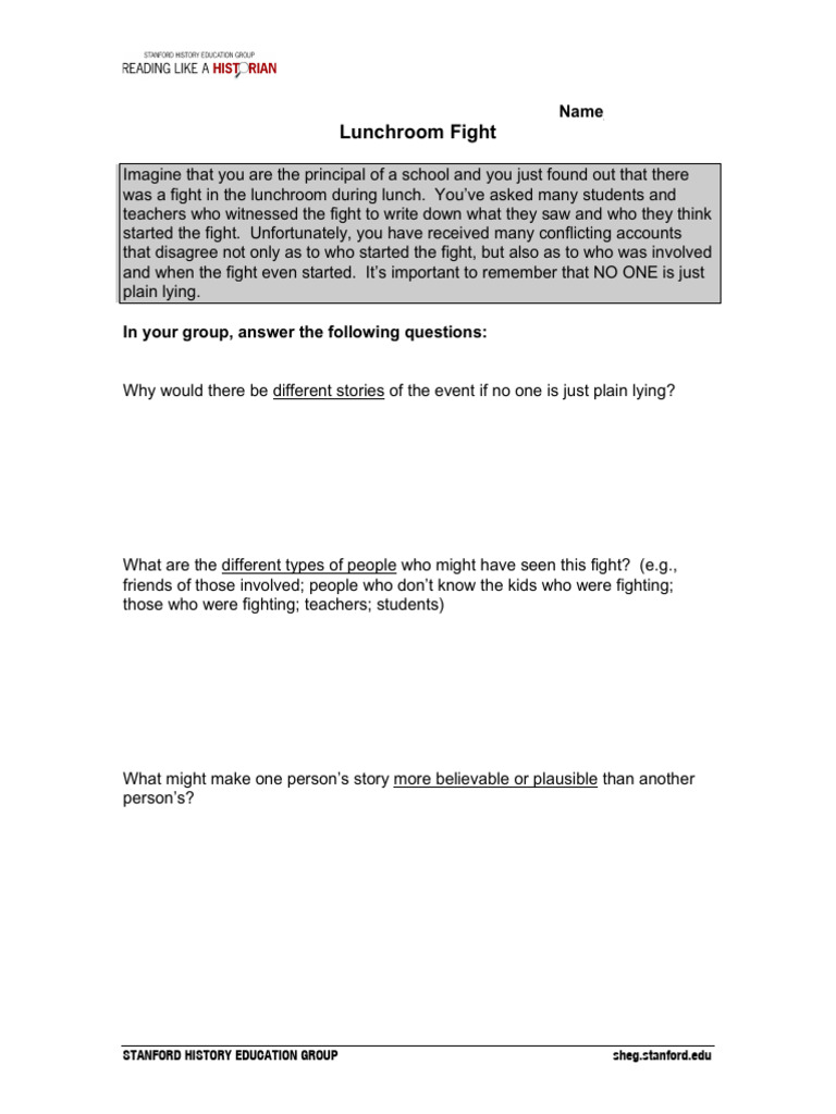 Lunchroom Fight I Student Materials | PDF