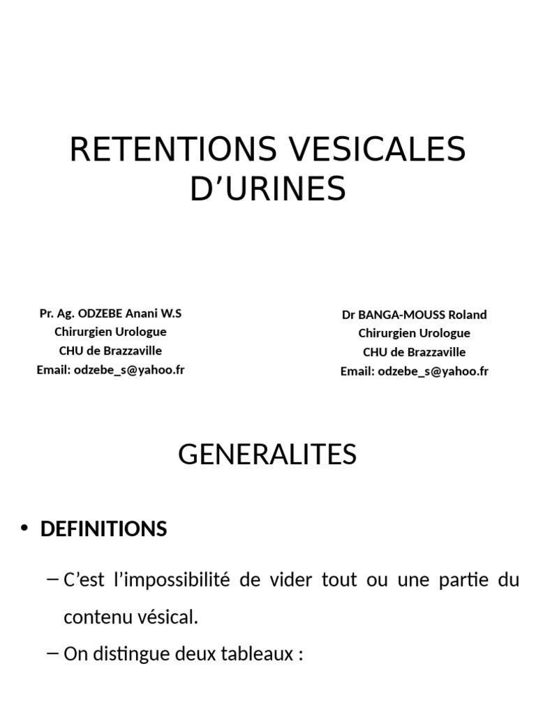Rétention vésicale : diagnostic et traitement | PDF | Prostate ...