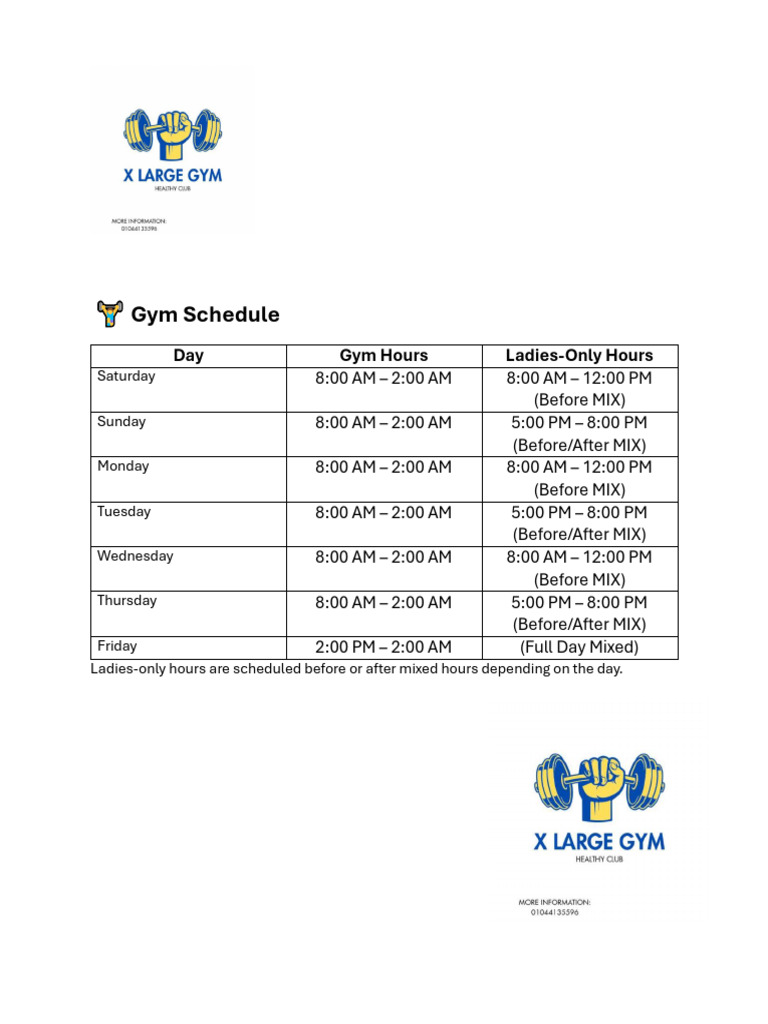 ?️‍♀️ Gym Schedule | PDF
