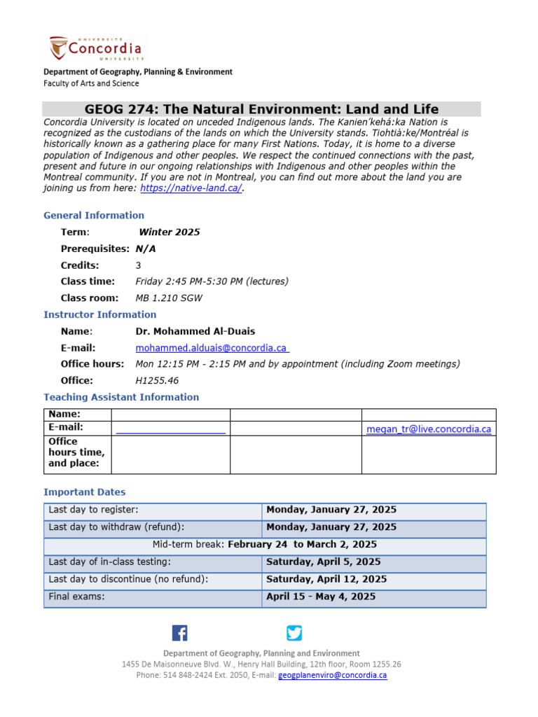 GEOG 274: Natural Environment Course Guide | PDF | Earth Sciences ...