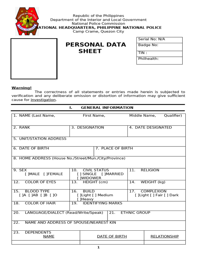PDS PNP Format Personal | PDF