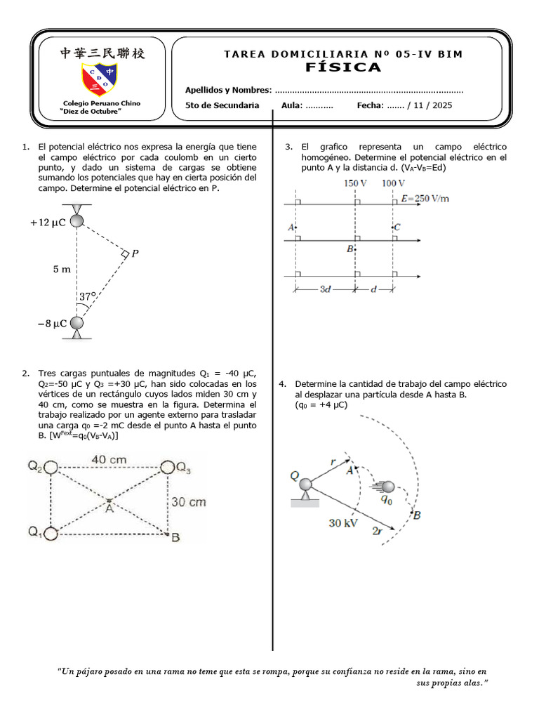 Fisica S5° Tarea N°5 - Ivb 2025 Nivel I | PDF | Corriente eléctrica ...