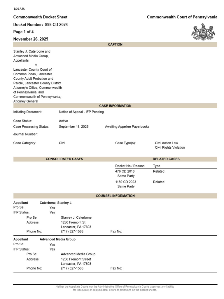 STAN J. CATERBONE Wednesday November 26th, 2025 - Commonwealth Court ...