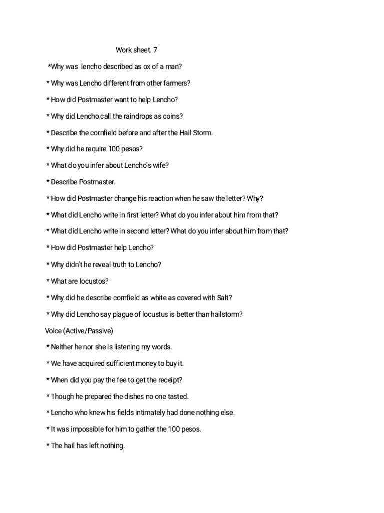 Work sheet. 7 important grammar topics | PDF