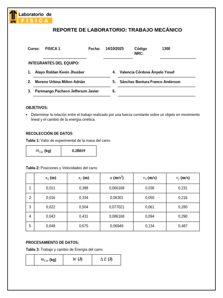 Reporte Lab Fisi1 s09 Tm (1) (3) | PDF | Fuerza | Fenomeno fisico