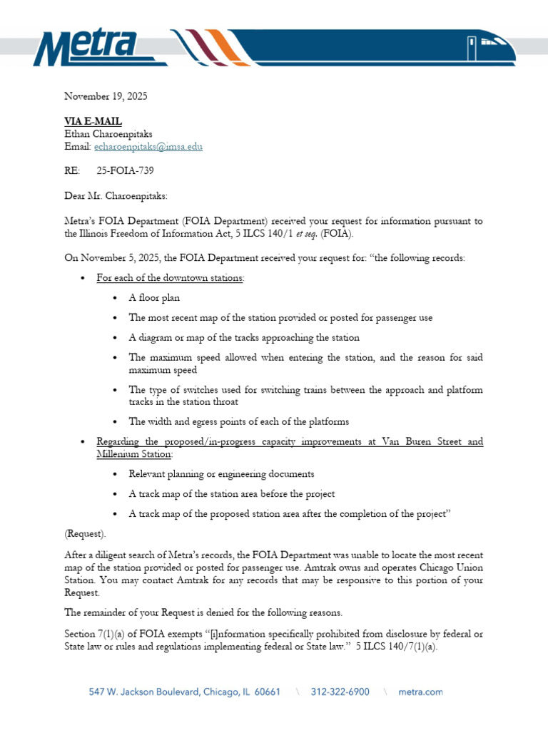 Metra FOIA Request Response Summary | PDF | United States Law ...