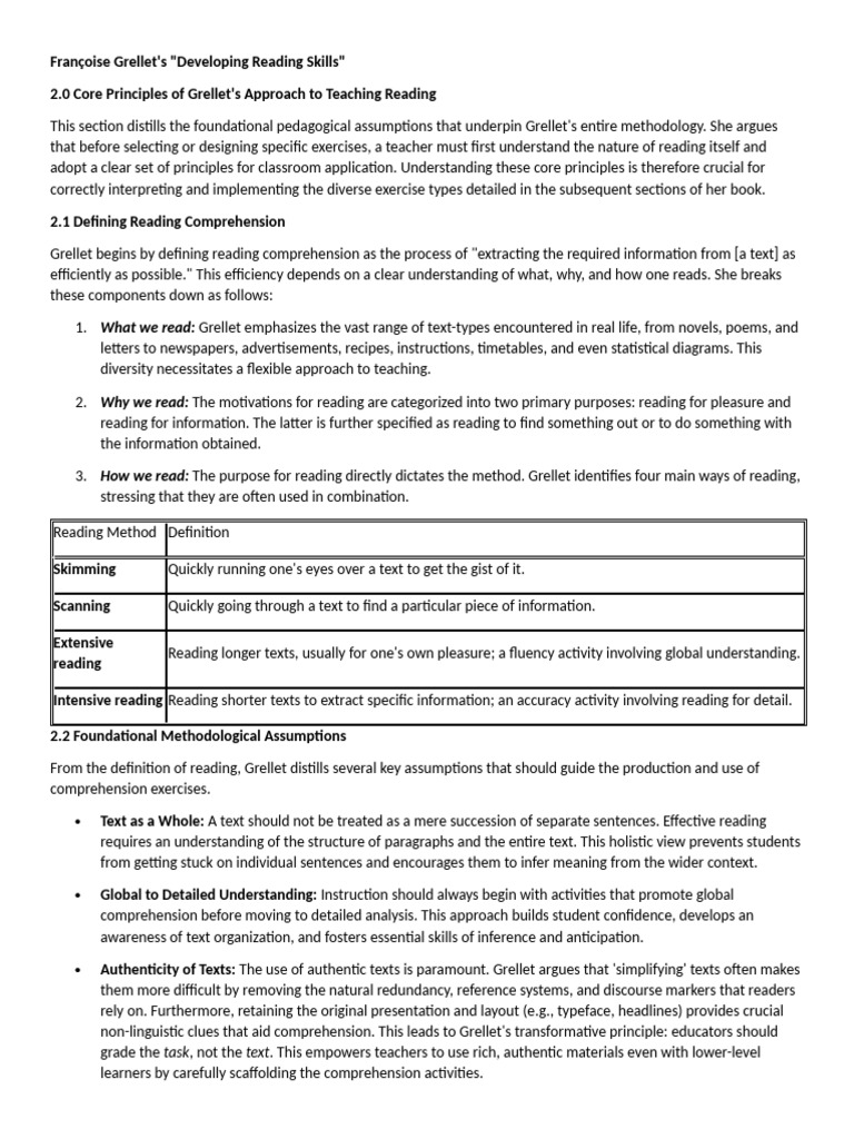 Grellet's Reading Skills Framework | PDF | Reading Comprehension ...