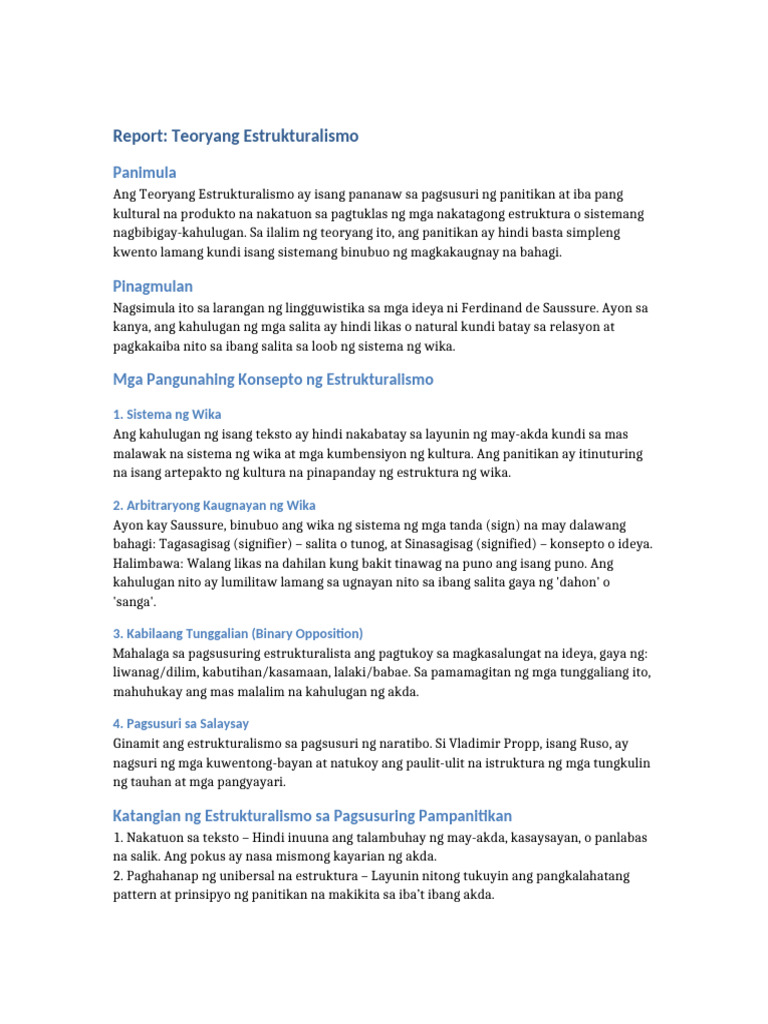 Teoryang Estrukturalismo Report | PDF
