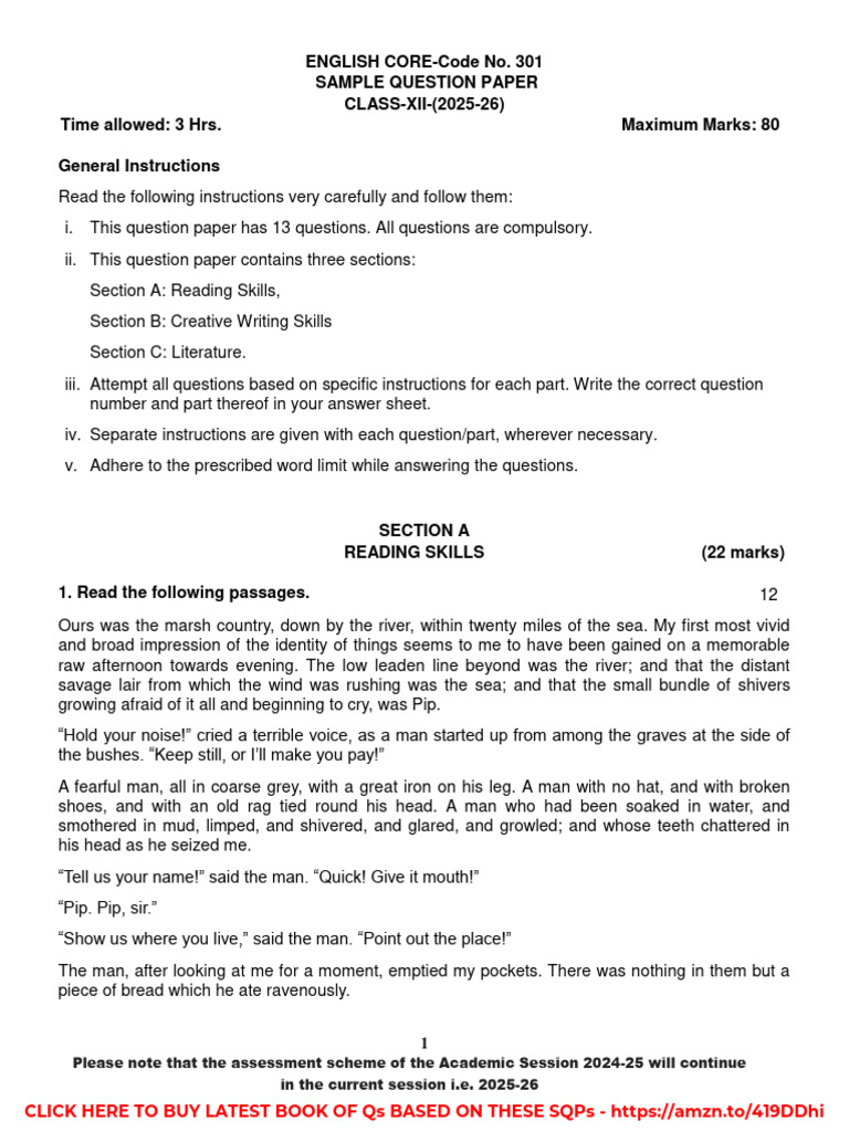 Class XII English Core Sample Paper 2025-26 | PDF | Mentorship ...