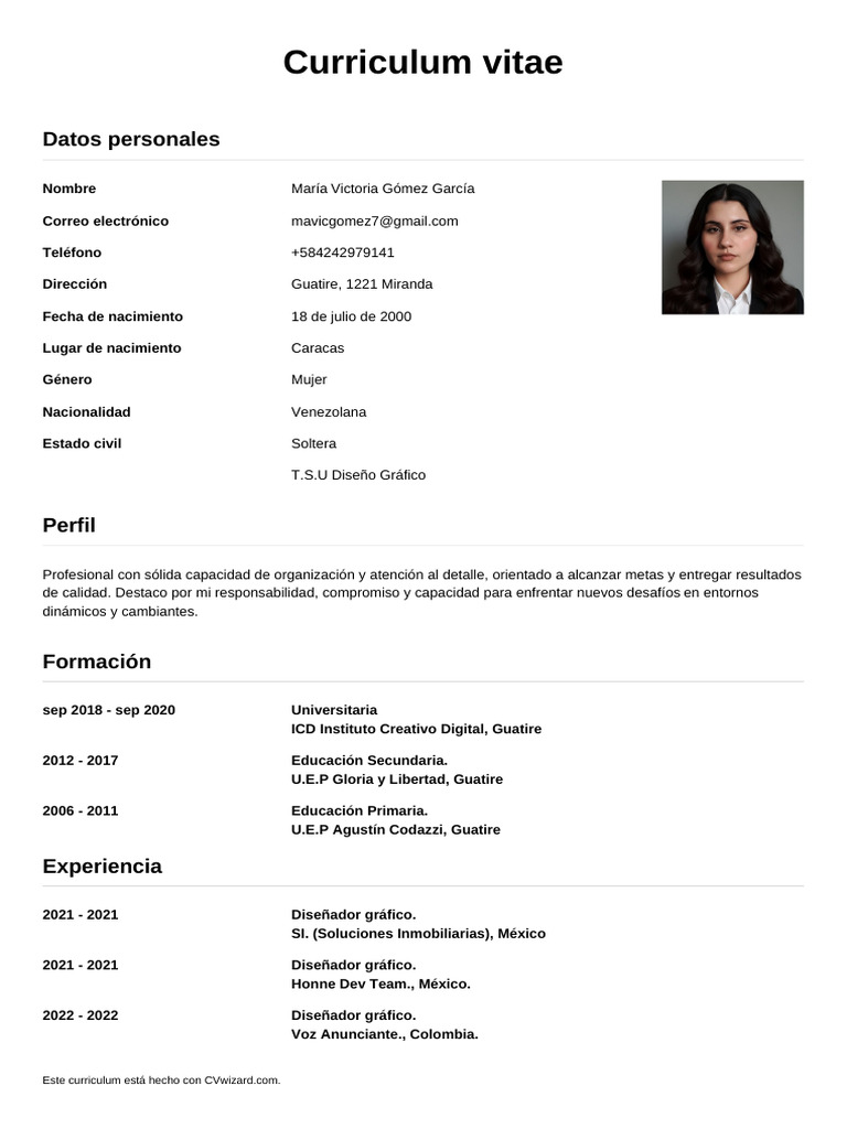Curriculum Vitae de María Victoria Gómez | PDF