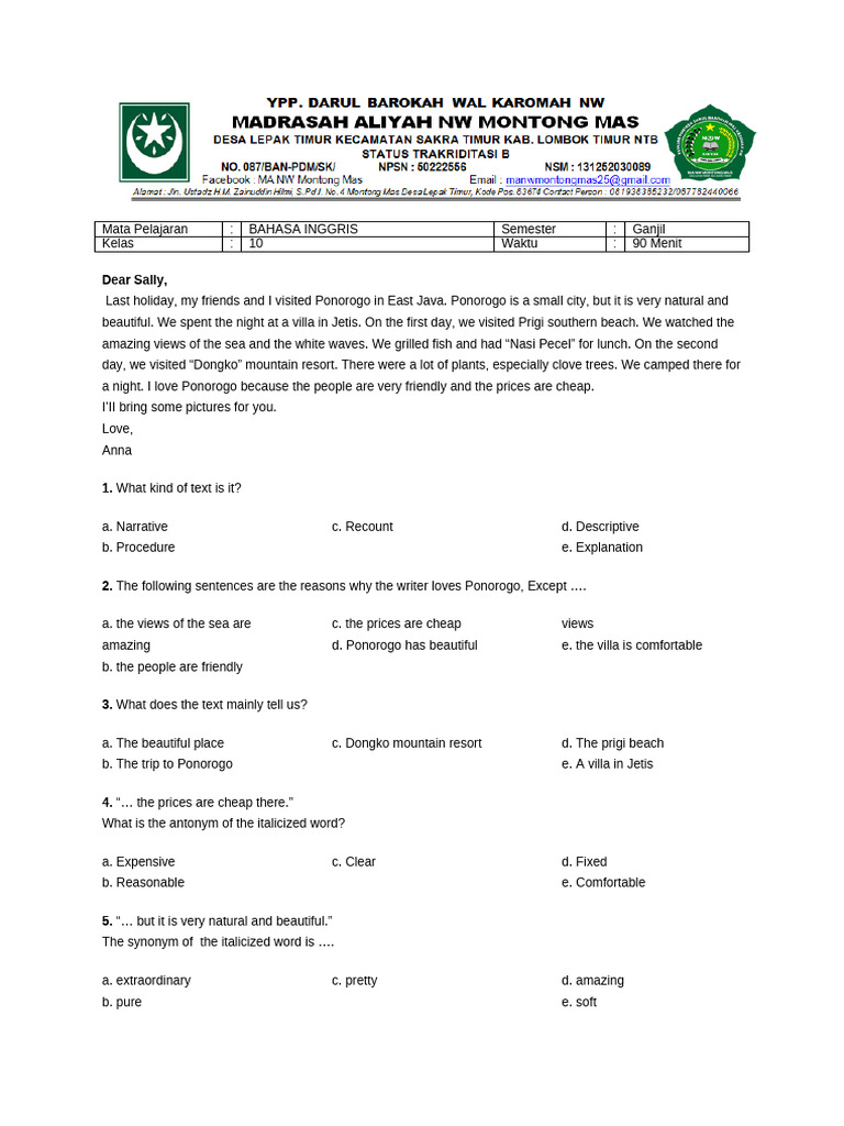 Soall Semester Bahasa Inggris Kelas 10 | PDF | Rome