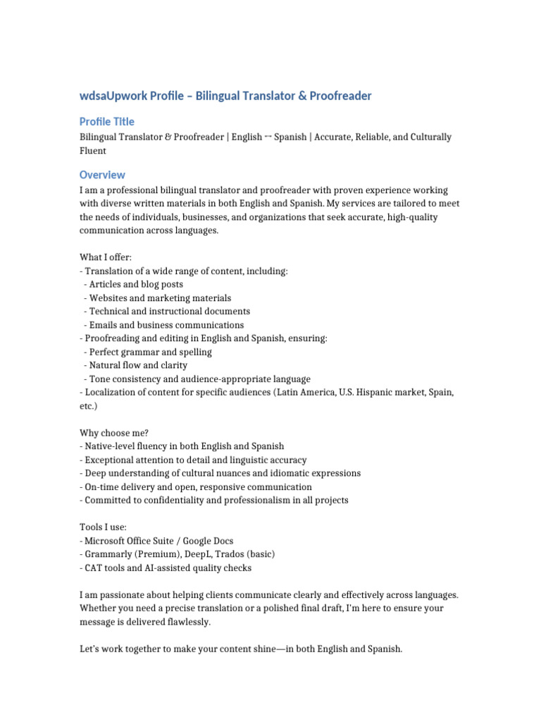 Upwork Profile Translator Pdf