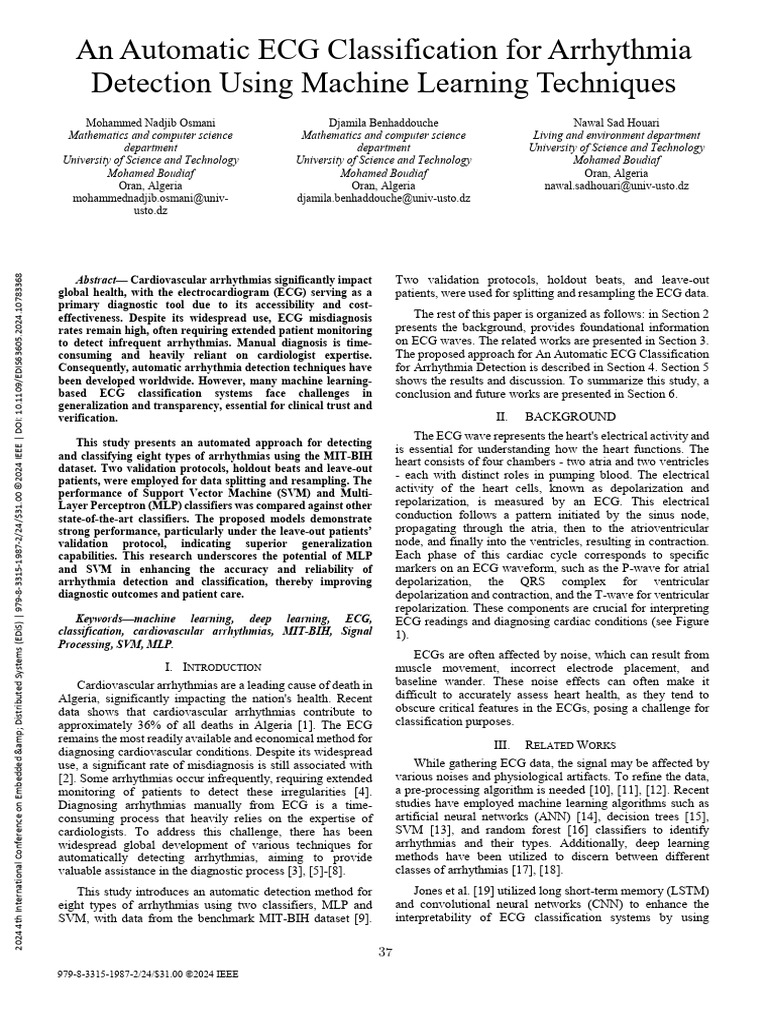 An Automatic ECG Classification For Arrhythmia Detection Using Machine ...