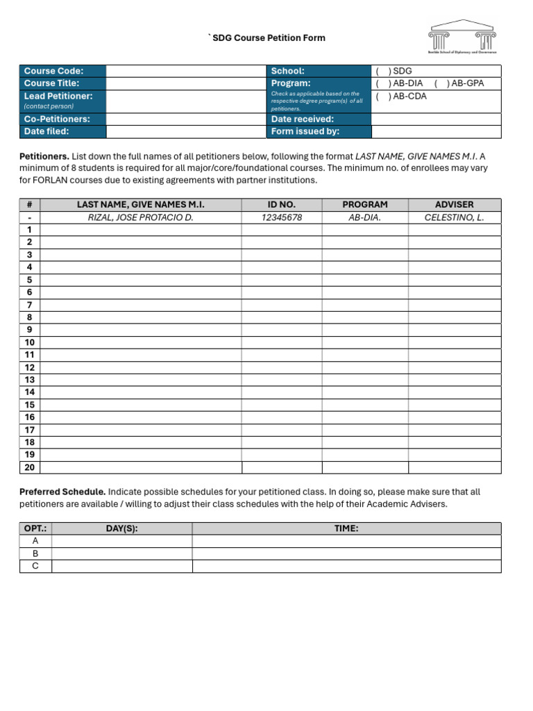 SDG Course Petition Form Template | PDF
