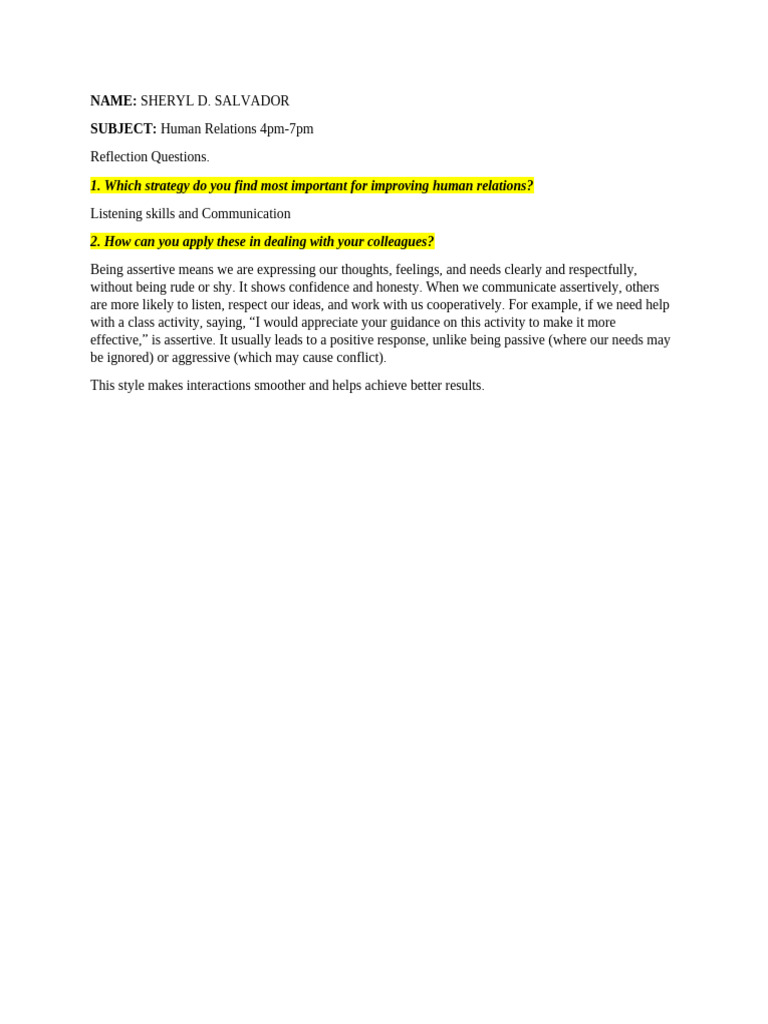 Sheryl D. Salvador 2nd Reflection in Human Relation | PDF