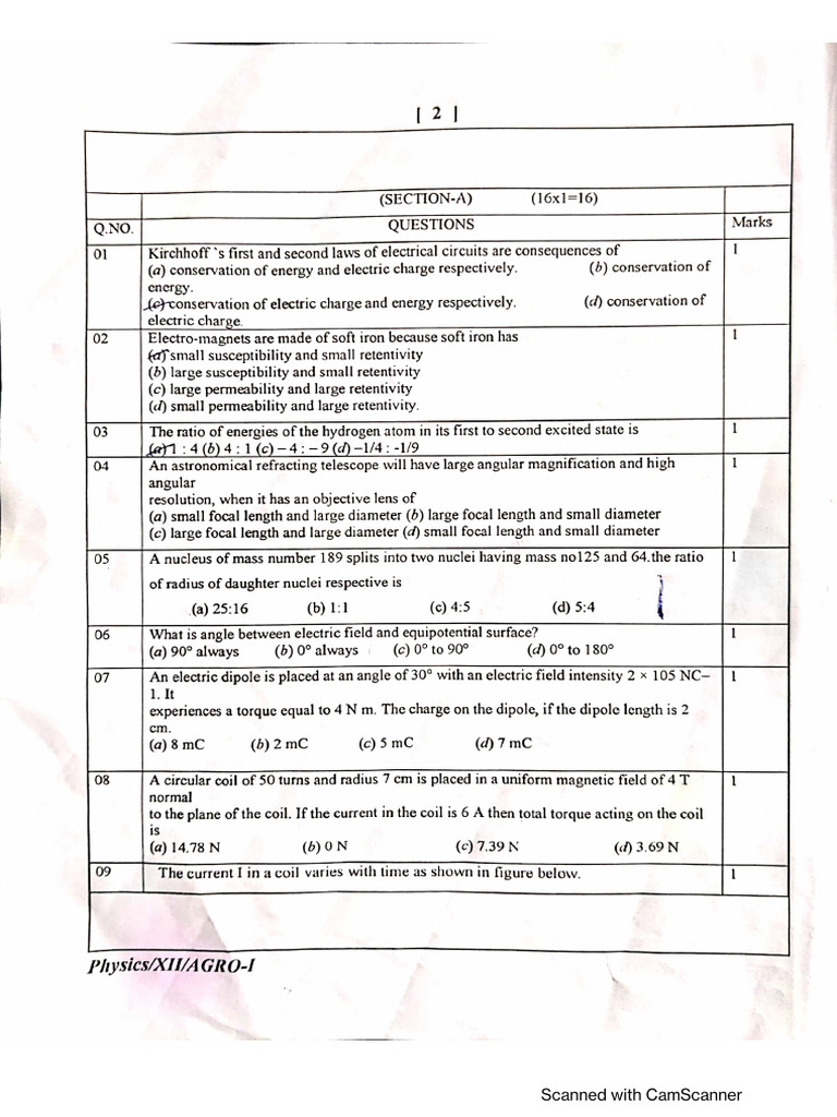 Pre Board Physics Paper Class 12 - KV | PDF