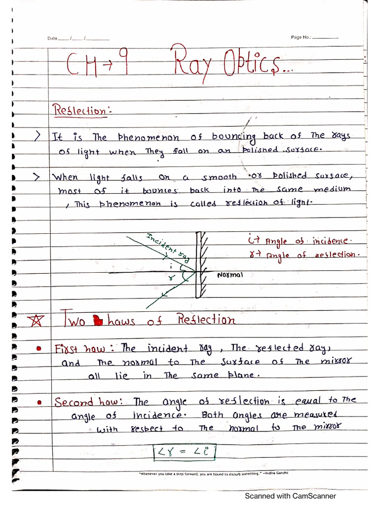 Ray Optics Class 1 | PDF