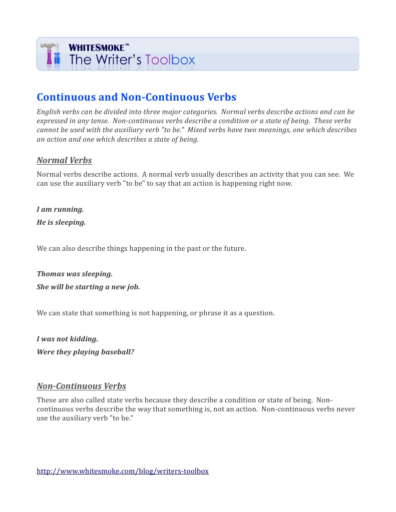Continuous Non Continuous Verbs | PDF | Verb | Onomastics