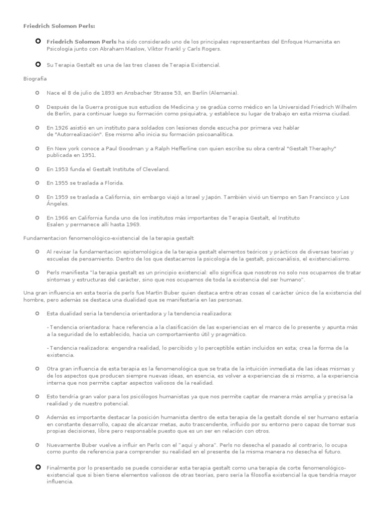 Friedrich Solomon Perls | PDF | Terapia Gestalt | Realidad