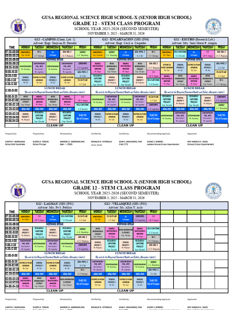 Grade 12 STEM Class Schedule 2025-2026 | PDF | Schools | School Types