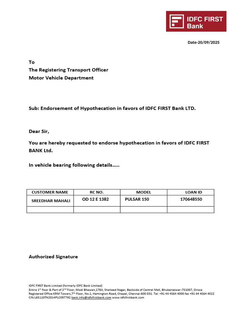 IDFC BANK Letter Head | PDF
