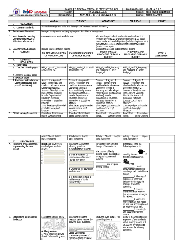 G6Q3W2 DLL TLE - HOME ECONOMICS (MELCs)@Sir Ims | PDF | Expense | Salary