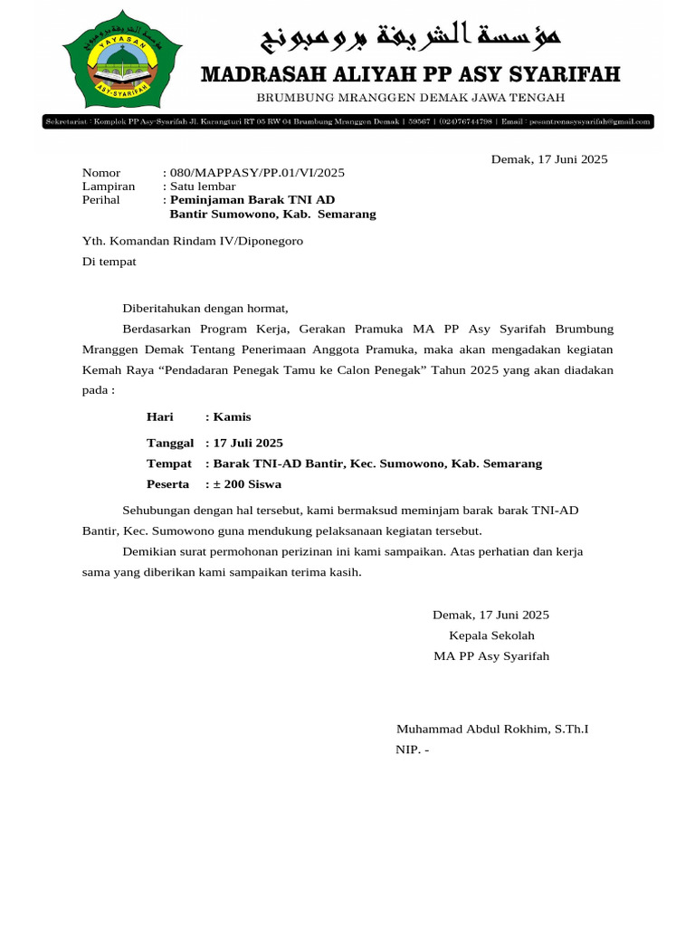 036 - Surat Peminjaman Bantir MA PP (2) | PDF