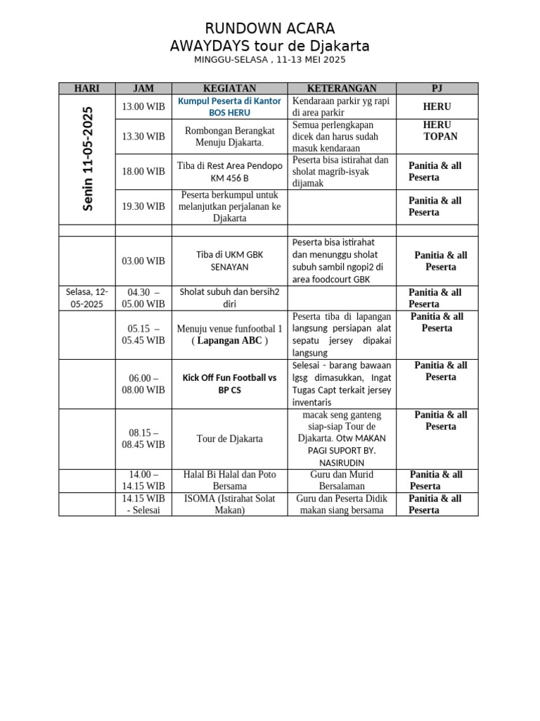 Rundown Awaydays Tour Djakarta 2025 | PDF