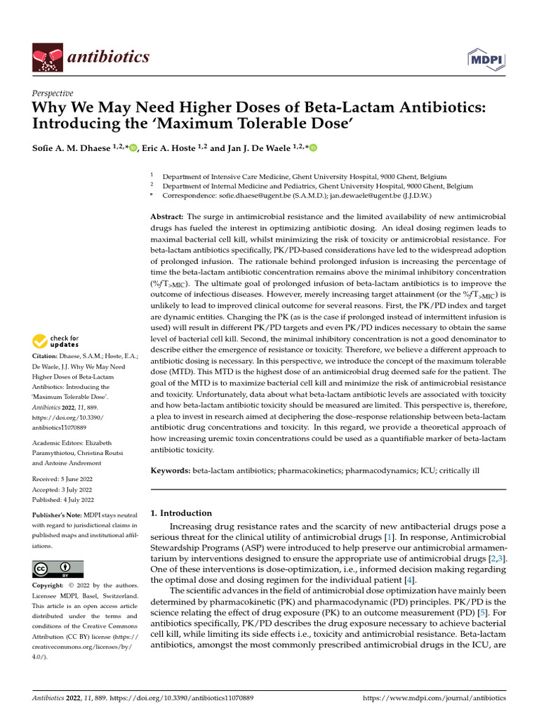 Maximum Tolerable Dose 2022 | PDF | Antimicrobial Resistance | Kidney